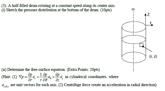 Solved (3). A half-filled drum rotating at a constant speed | Chegg.com