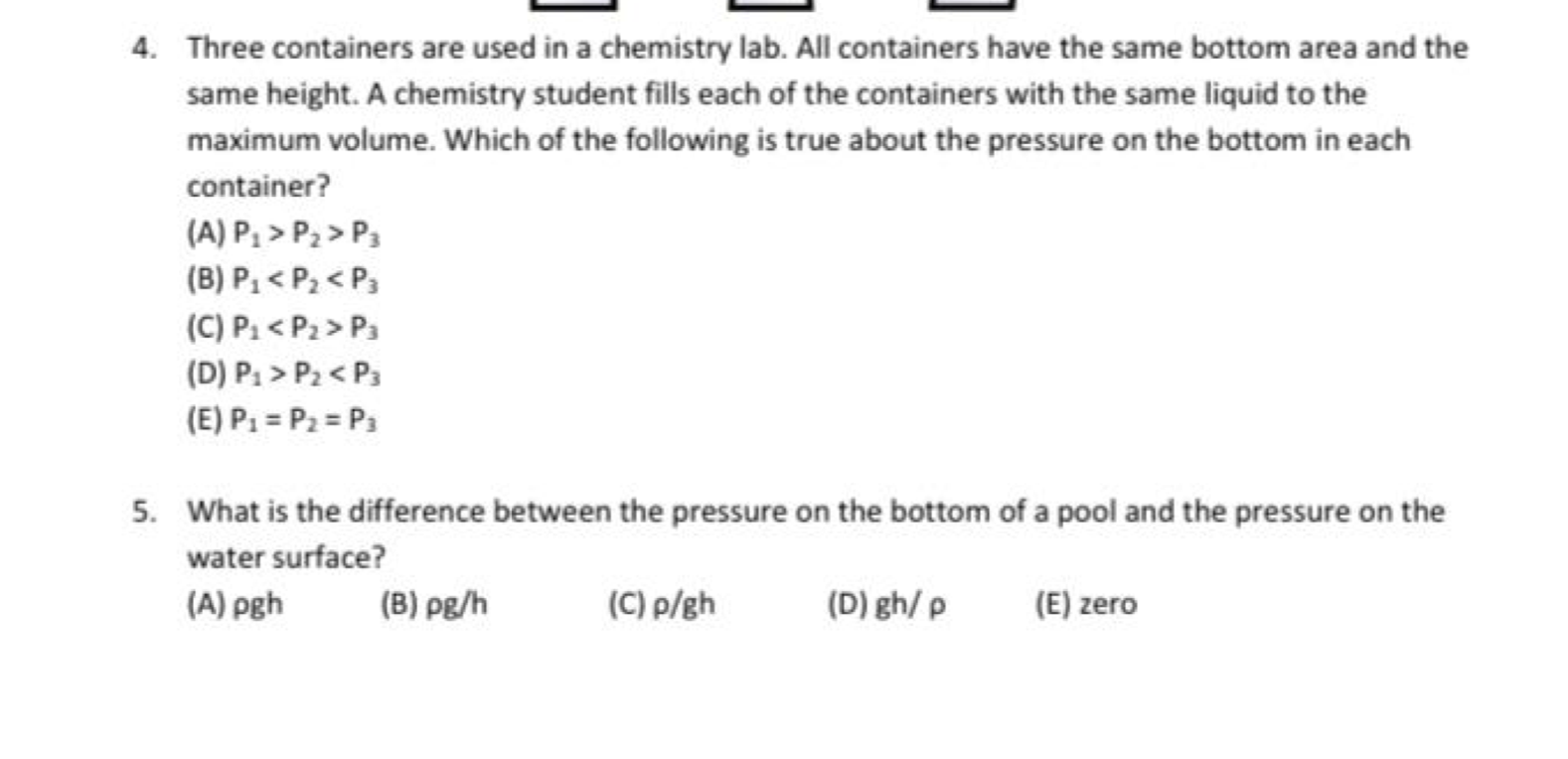 Solved 4. Three containers are used in a chemistry lab. All | Chegg.com