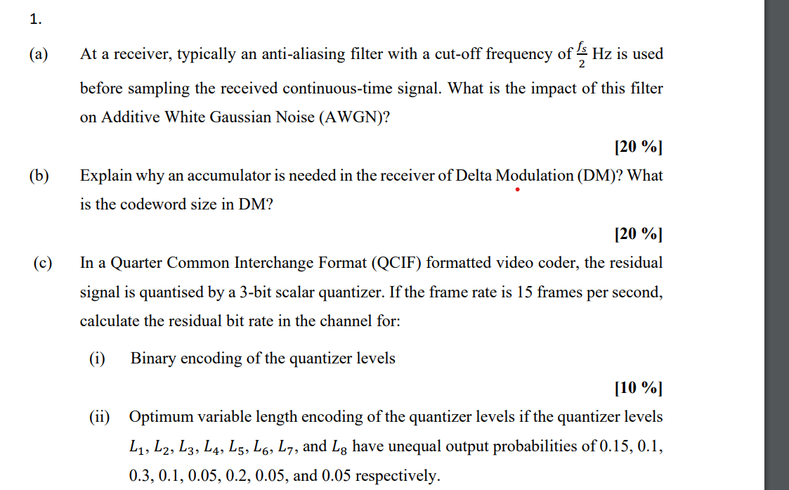 Solved (a) ﻿At a receiver, typically an anti-aliasing filter | Chegg.com