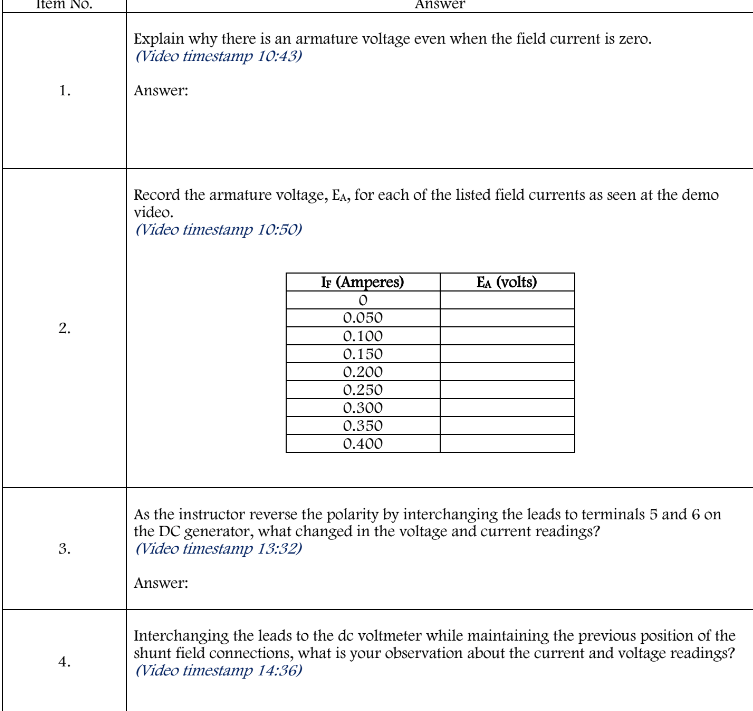 Solved Item No. Answer Explain why there is an armature | Chegg.com