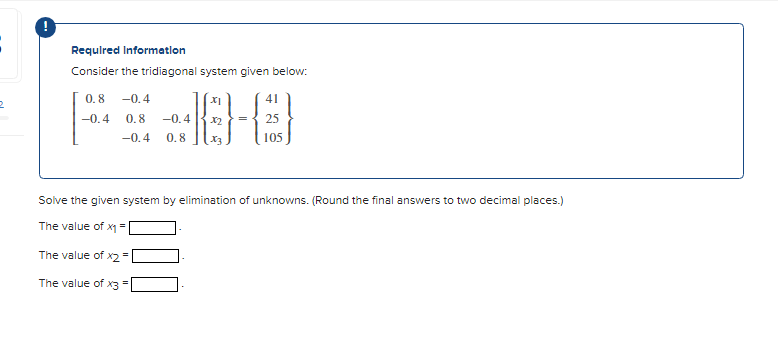 Solved Required Information Consider the tridiagonal system | Chegg.com