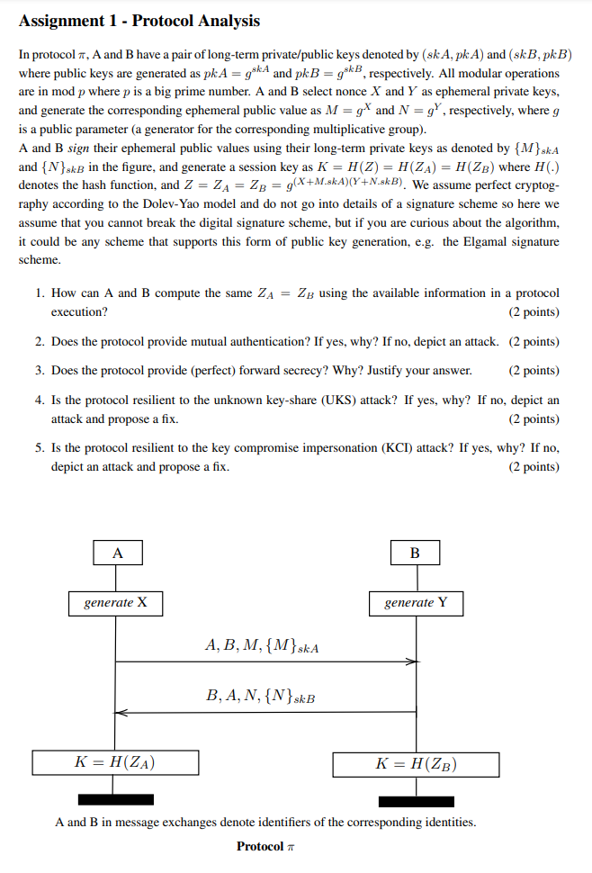 Solved Assignment 1 - Protocol Analysis In protocol π,A and | Chegg.com