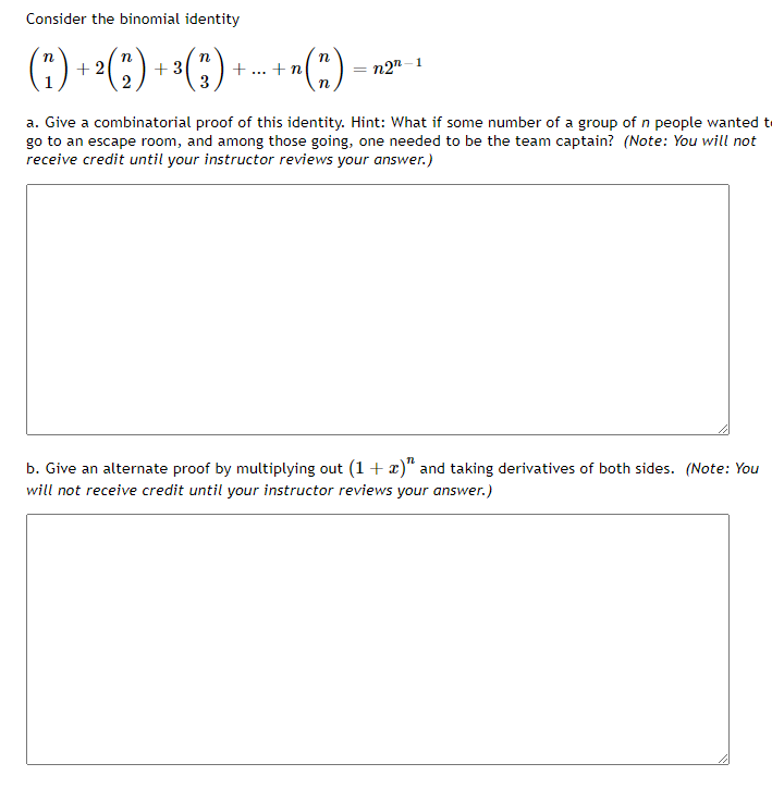 Solved Consider the binomial identity | Chegg.com