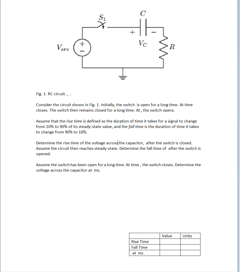 Solved Fig. 1. RC circuit. , . Consider the circuit shown in | Chegg.com