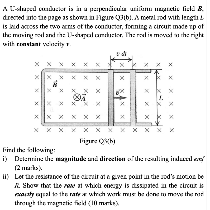 Solved A U-shaped conductor is in a perpendicular uniform | Chegg.com
