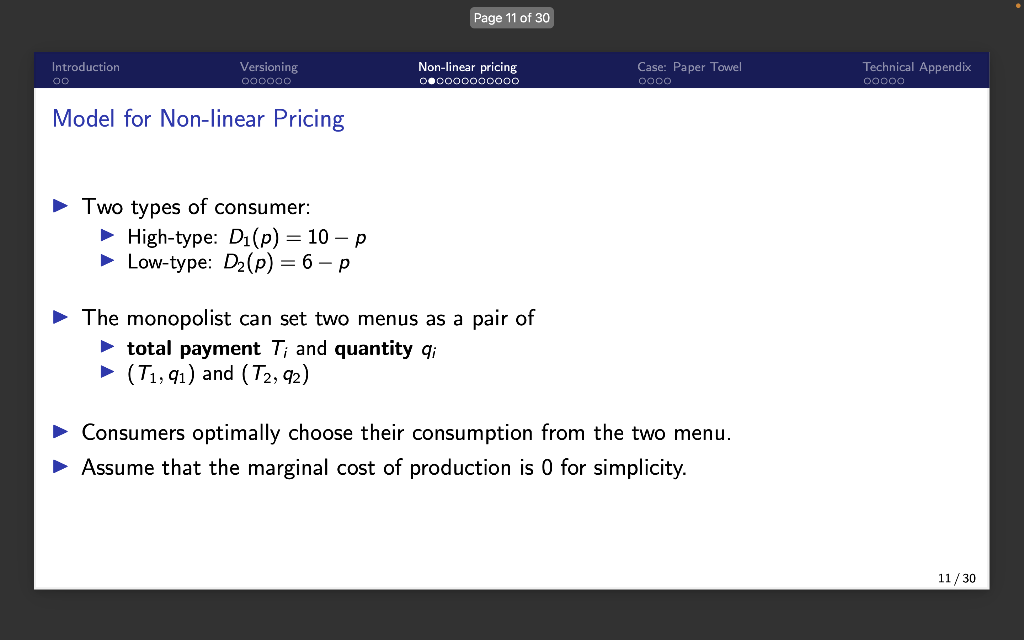 Solved Model for Non-linear Pricing - Two types of consumer: | Chegg.com