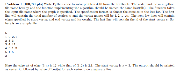 Solved Problem 1 (100/80 pts) Write Python code to solve | Chegg.com