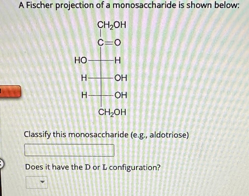 Solved A Fischer projection of a monosaccharide is shown | Chegg.com