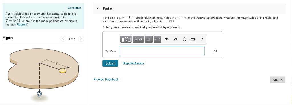 Solved Constants Part A A 2.kg disk slides on a smooth | Chegg.com