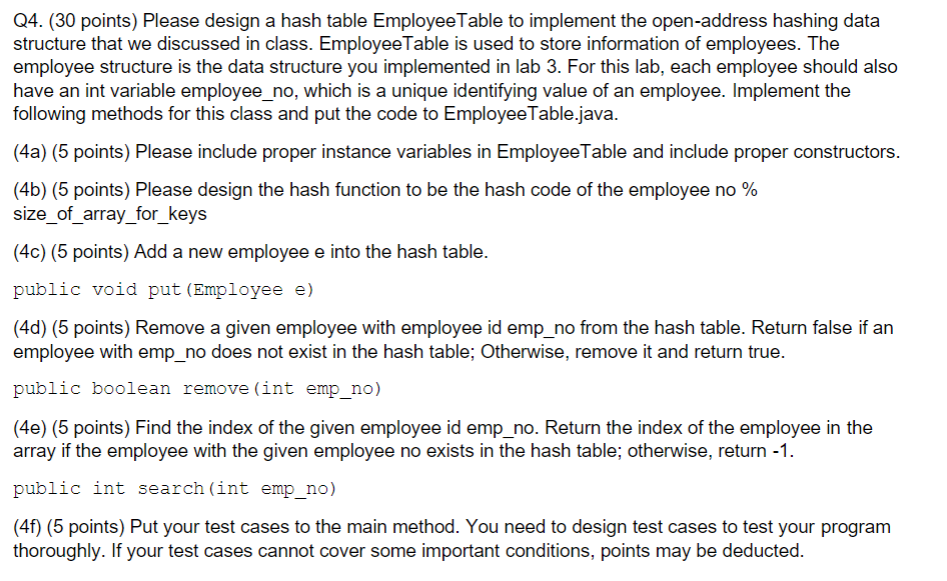 Q4. (30 points) Please design a hash table | Chegg.com