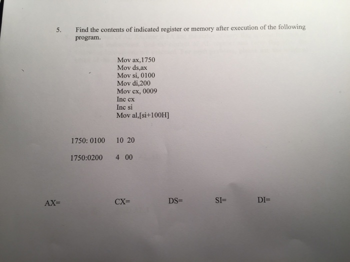 Solved 5. Find the contents of indicated register or memory | Chegg.com