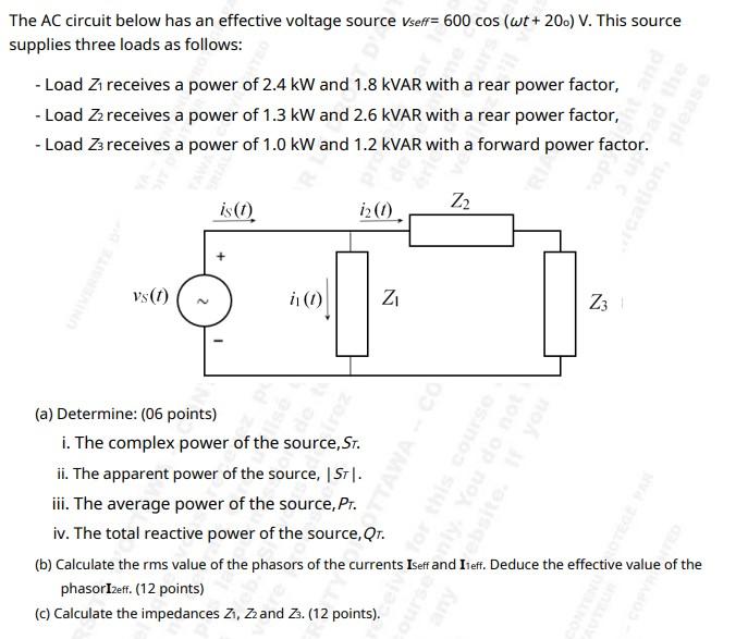 Solved The AC circuit below has an effective voltage source | Chegg.com