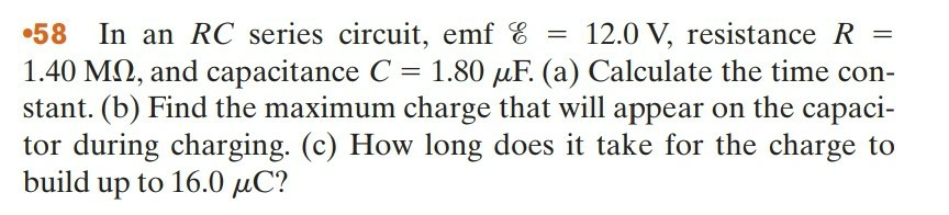 Solved •58 In an RC series circuit, emf E = 12.0 V, | Chegg.com
