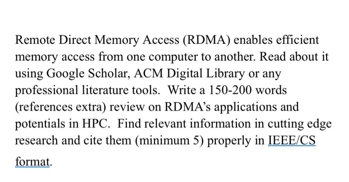 Solved Remote Direct Memory Access (RDMA) enables efficient | Chegg.com