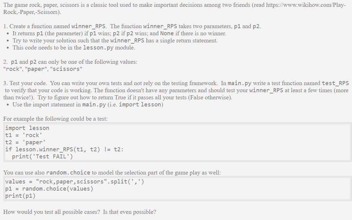 Solved The game rock, paper, scissors is a classic tool used | Chegg.com