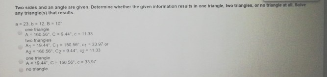 Solved Two sides and an angle are given. Determine whether | Chegg.com