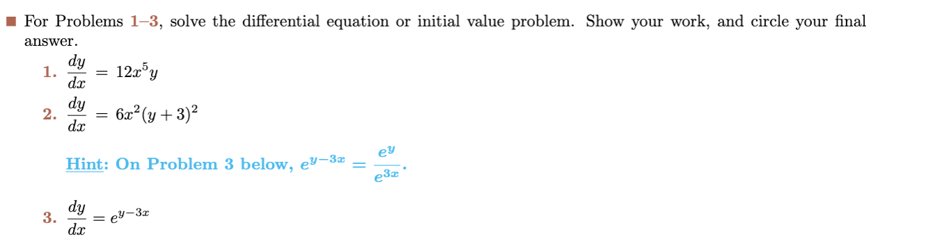 Solved For Problems 1−3, solve the differential equation or | Chegg.com
