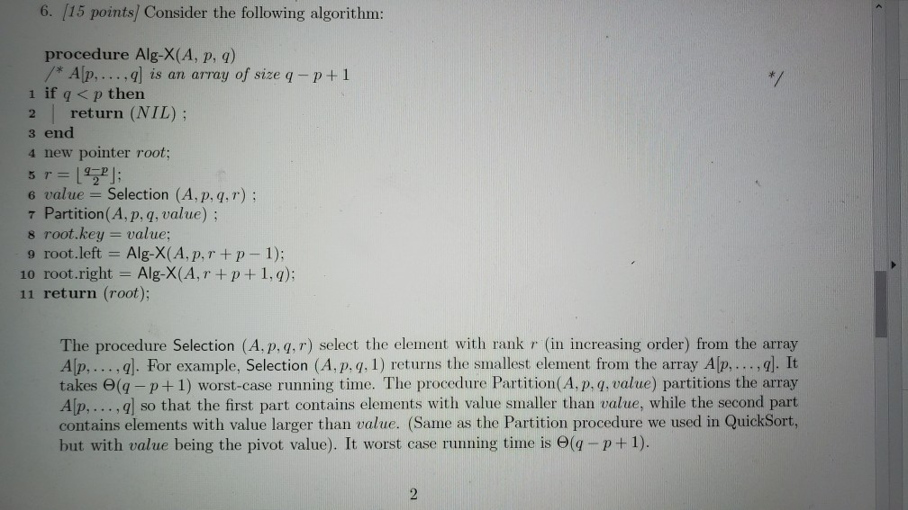 6. (15 points) Consider the following algorithm: | Chegg.com