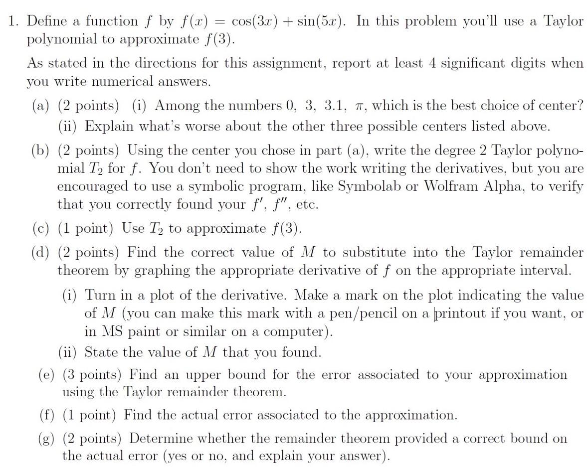 Solved Define a function f by f(x)=cos(3x)+sin(5x). In this | Chegg.com