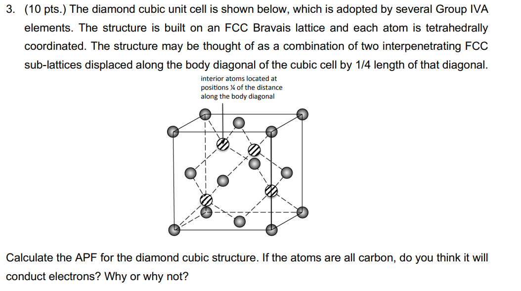 Solved 3. (10 pts.) The diamond cubic unit cell is shown | Chegg.com