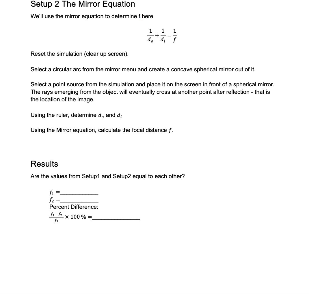 Lab Ray Optics Simulation App Used