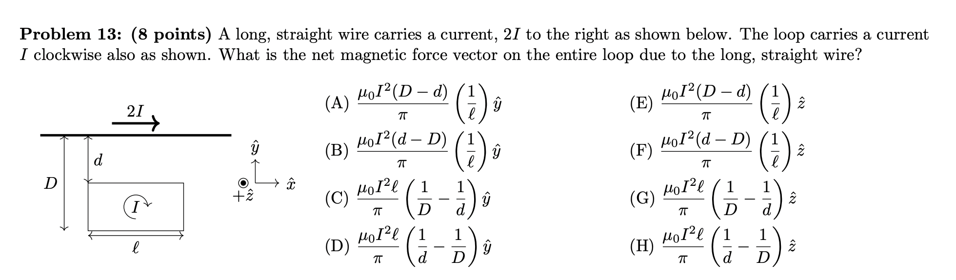 Solved Problem 13: (8 points) A long, straight wire carries | Chegg.com