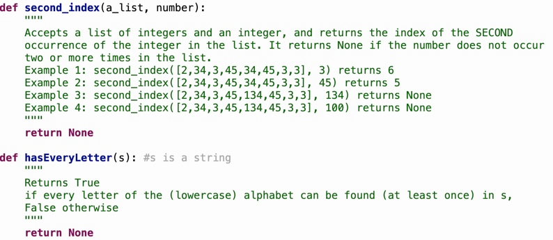 Solved def second_index(a_list, number): Accepts a list of | Chegg.com