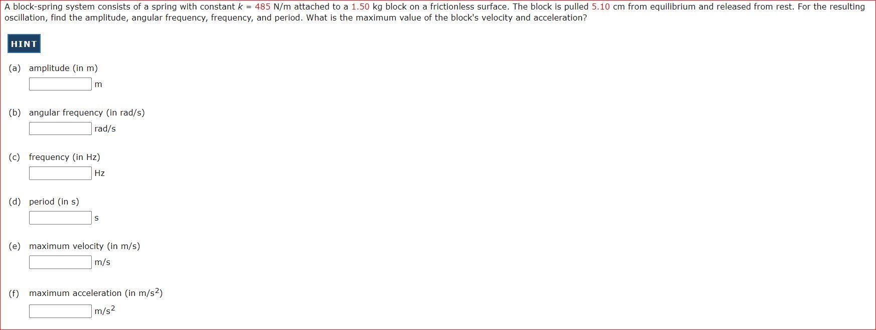 Solved A block-spring system consists of a spring with | Chegg.com