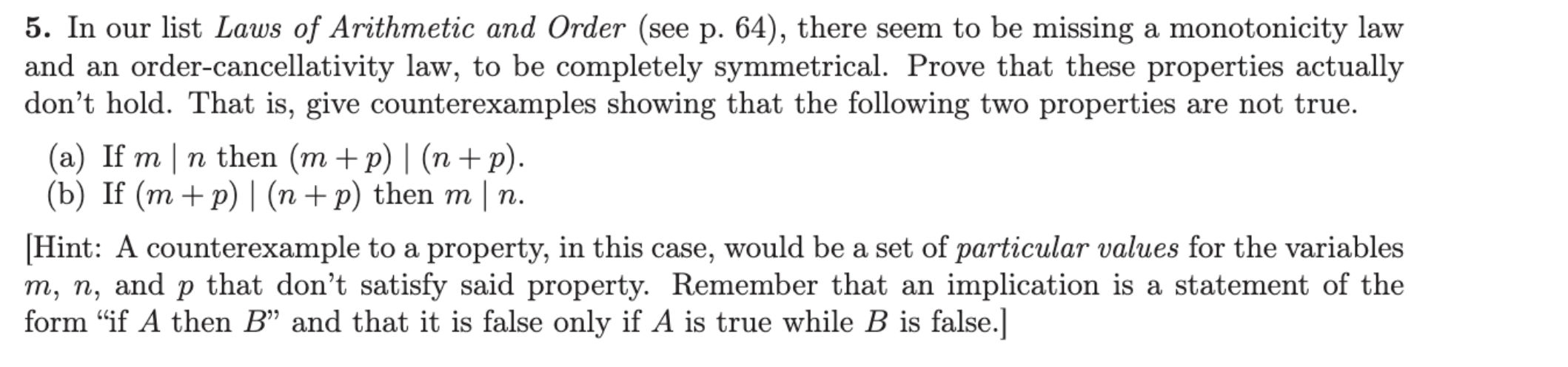 Solved 5. In our list Laws of Arithmetic and Order (see p. | Chegg.com