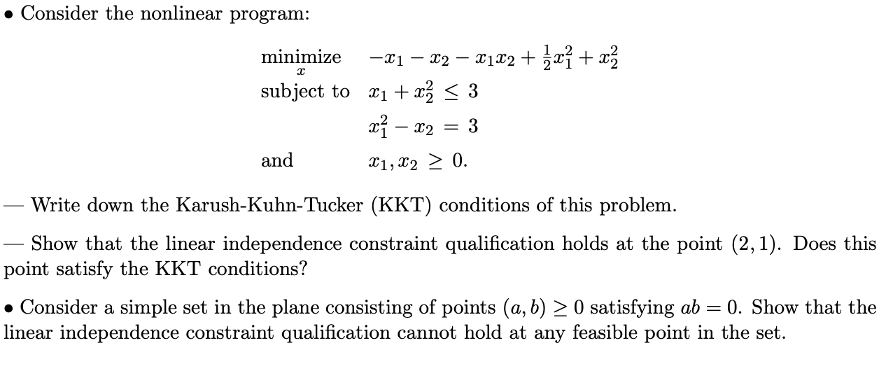 Consider the nonlinear program: Ž minimize -21 - 22 | Chegg.com