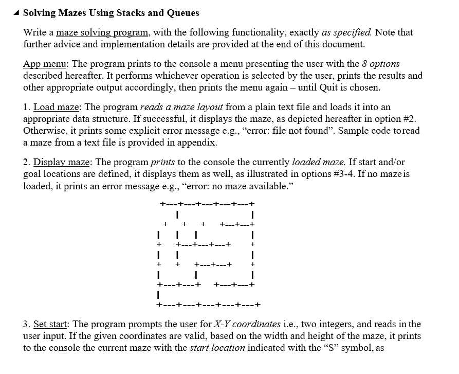 Solved Solving Mazes Using Stacks and Queues Write a maze | Chegg.com