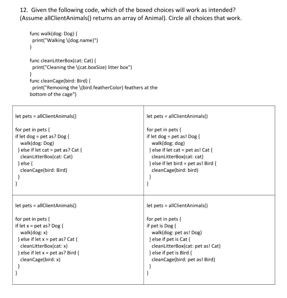 Solved 12. Given the following code, which of the boxed | Chegg.com