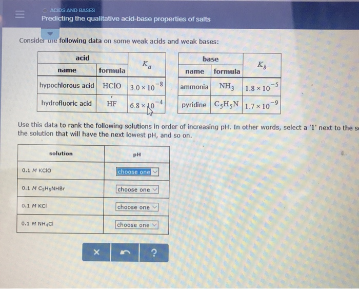Solved ACIDS AND BASES Predicting the qualitative acid-base | Chegg.com