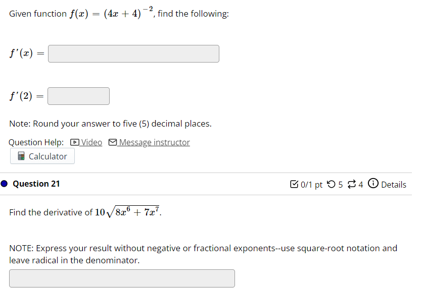 Solved Given function f(x)=(4x+4)−2, find the following: | Chegg.com