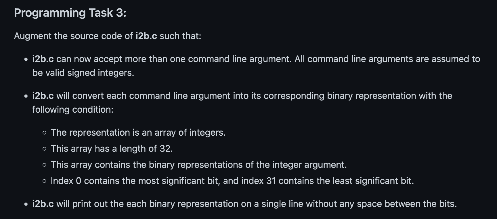 Solved Programming Task 1: A program called i2b.c was | Chegg.com