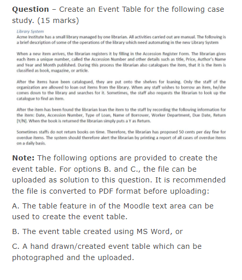 Solved Question - Create an Event Table for the following | Chegg.com