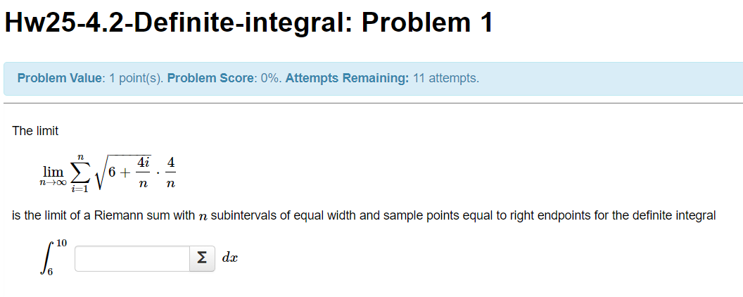Solved Hw25-4.2-Definite-integral: Problem 1 Problem Value: | Chegg.com