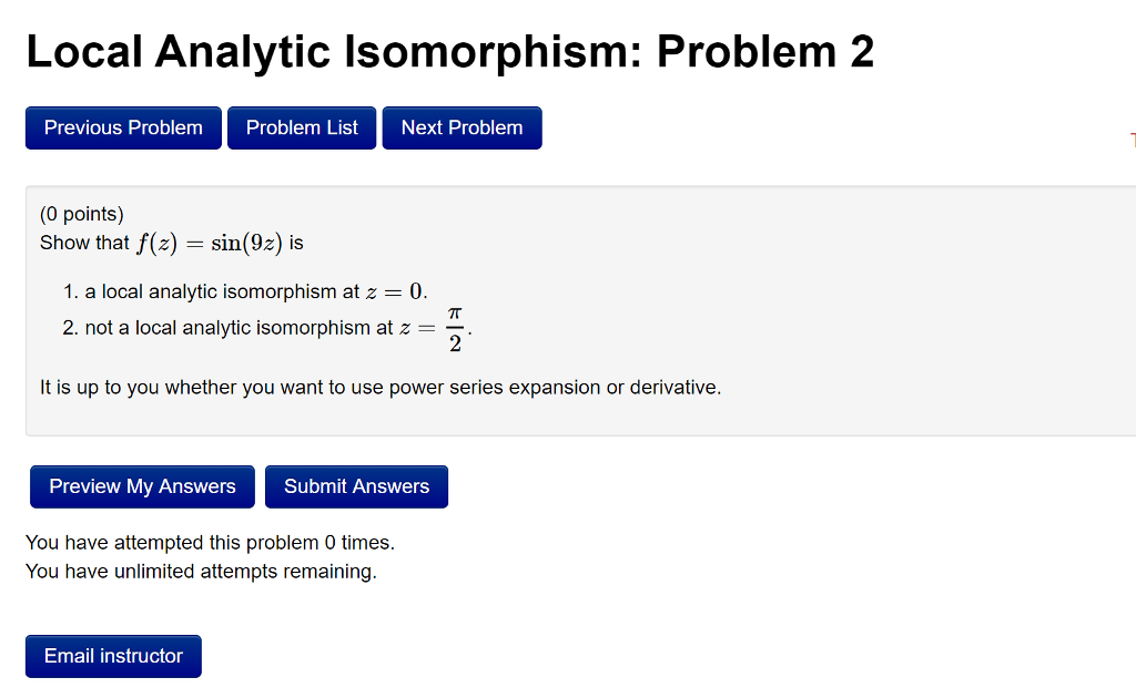 Solved Local Analytic Isomorphism: Problem 2 Previous | Chegg.com