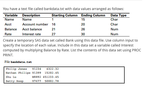 1 15 You have a text file called bankdata.txt with | Chegg.com