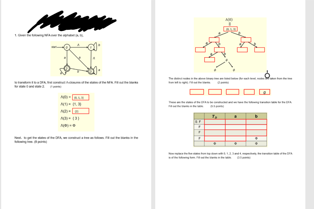 Solved A(0) 1. Given the following NFA over the alphabet (a, | Chegg.com