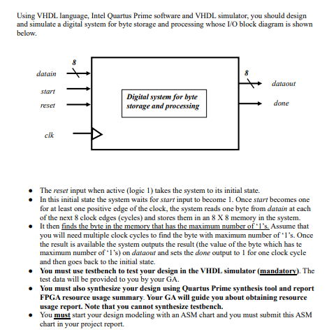 Using VHDL language, Intel Quartus Prime software and | Chegg.com