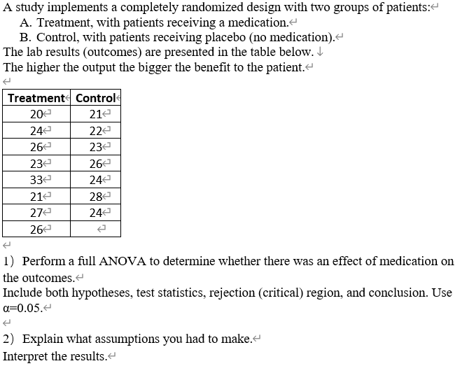 Solved A study implements a completely randomized design | Chegg.com