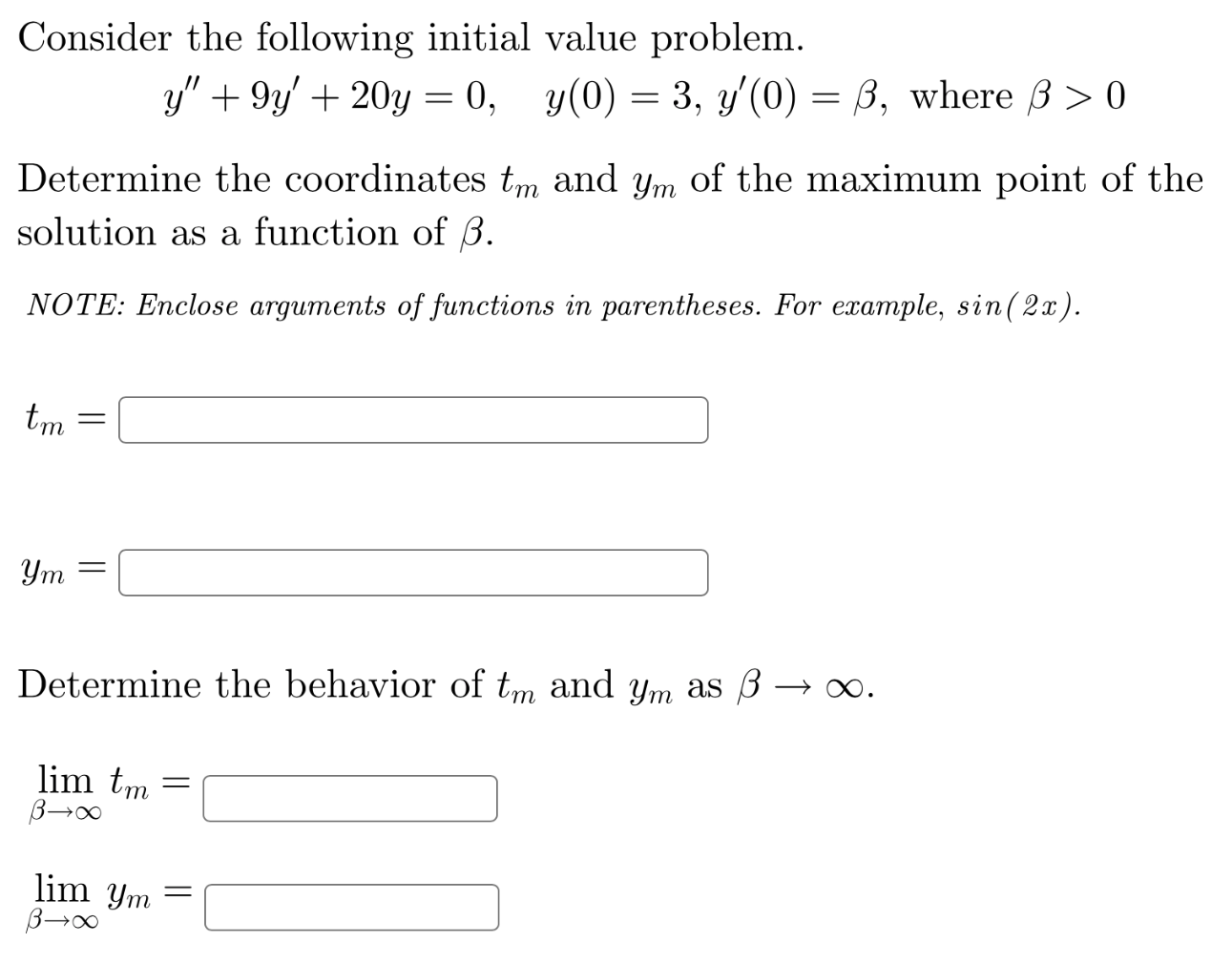 Solved Consider the following initial value problem. y" +9y' | Chegg.com