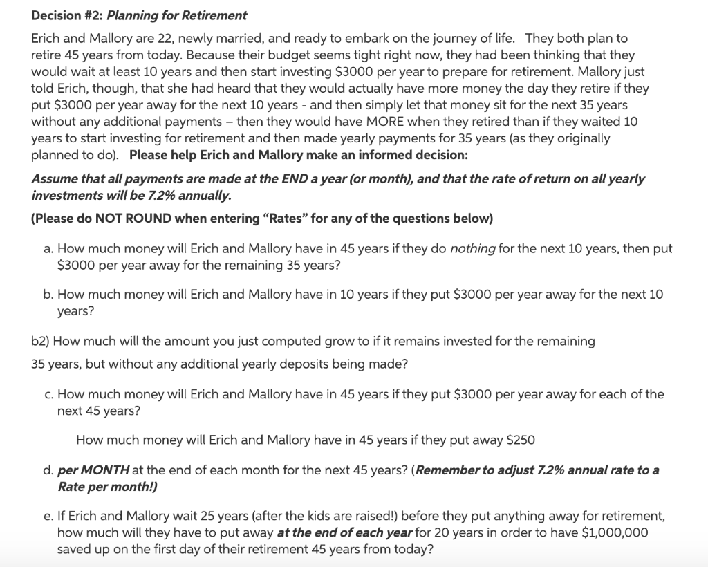 Solved Decision #2: Planning for Retirement Erich and | Chegg.com