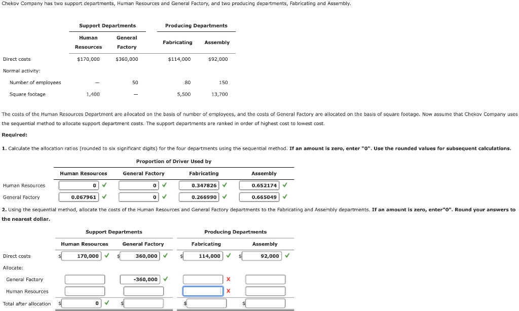 Solved the sequential method to allocate support department | Chegg.com