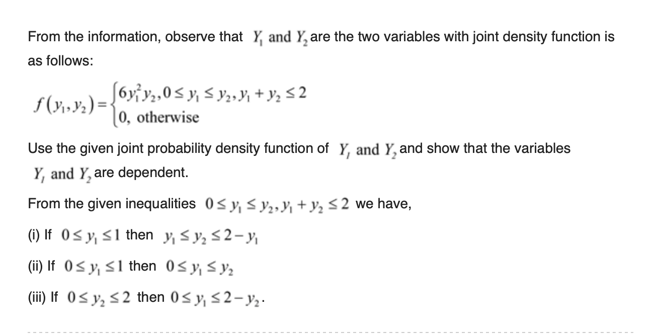 Solved Suppose that the random variables Y1 and Y2 have | Chegg.com