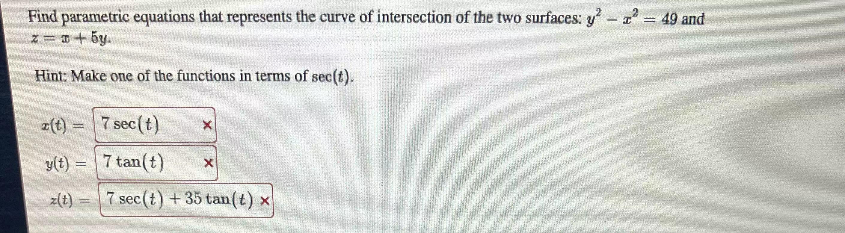 Solved Find parametric equations that represents the curve | Chegg.com
