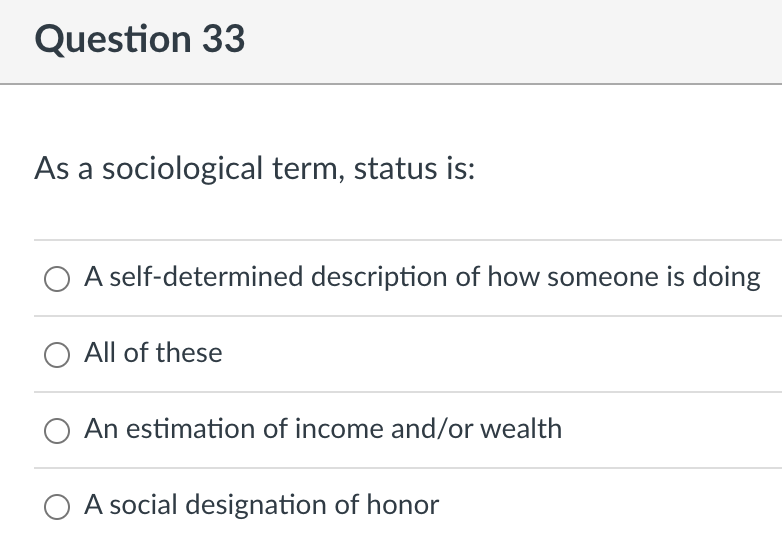 Solved As a sociological term, status is: A self-determined | Chegg.com