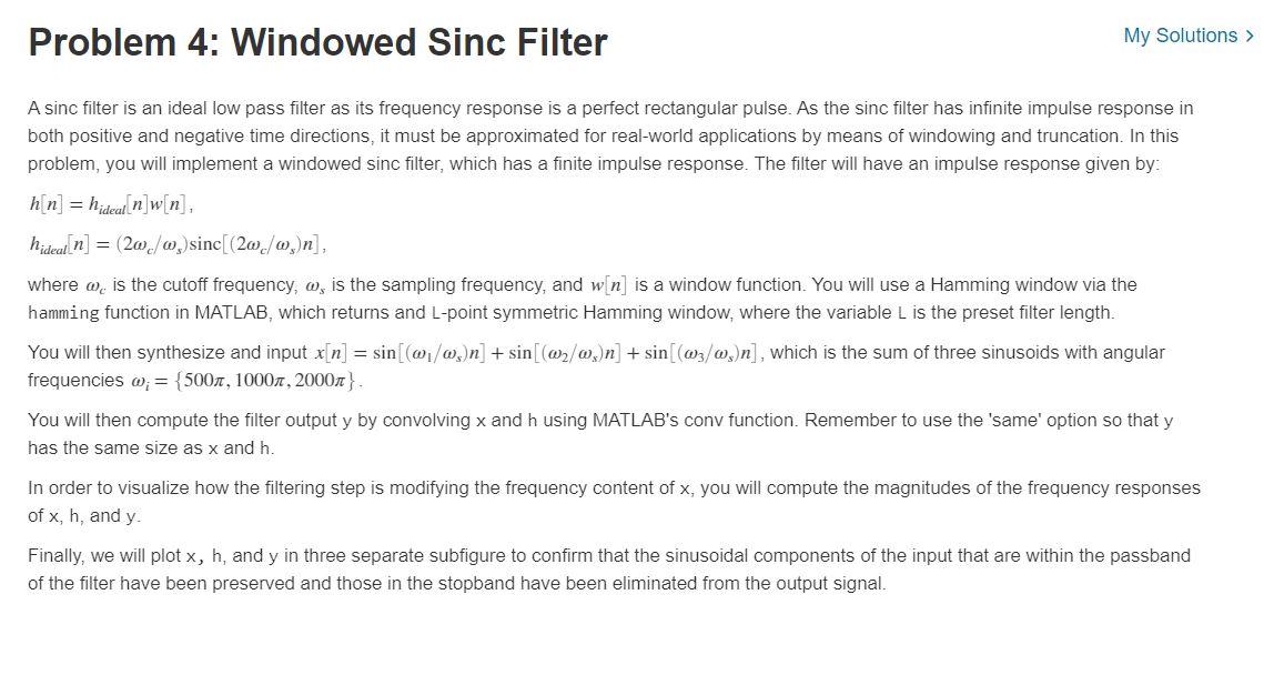 Problem 4 Windowed Sinc Filter My Solutions A Sinc