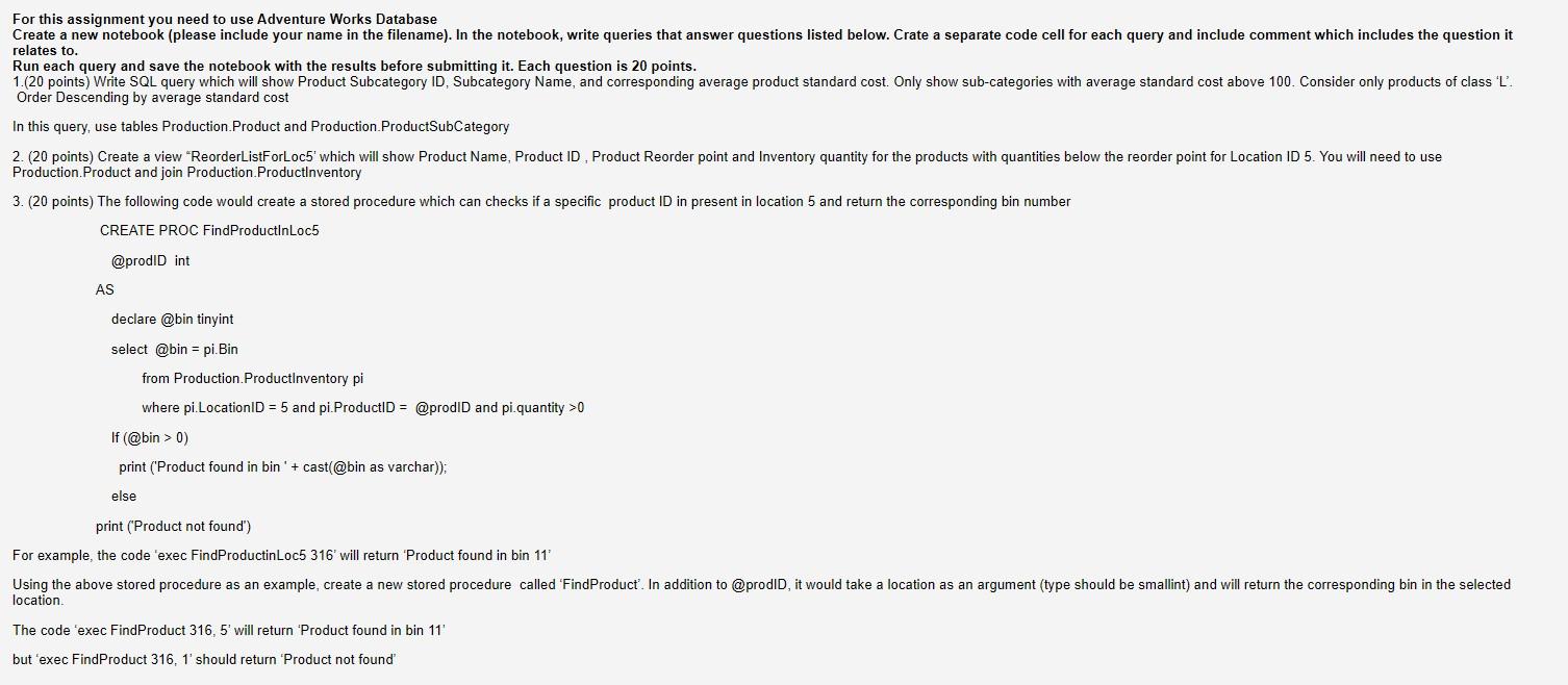 Solved For this assignment you need to use Adventure Works | Chegg.com
